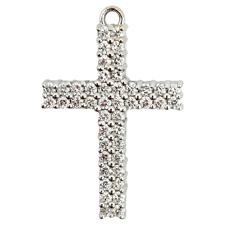 0.55 Carats Diamond Pave Cross Pendant in 18 Karat Polished White Gold ...