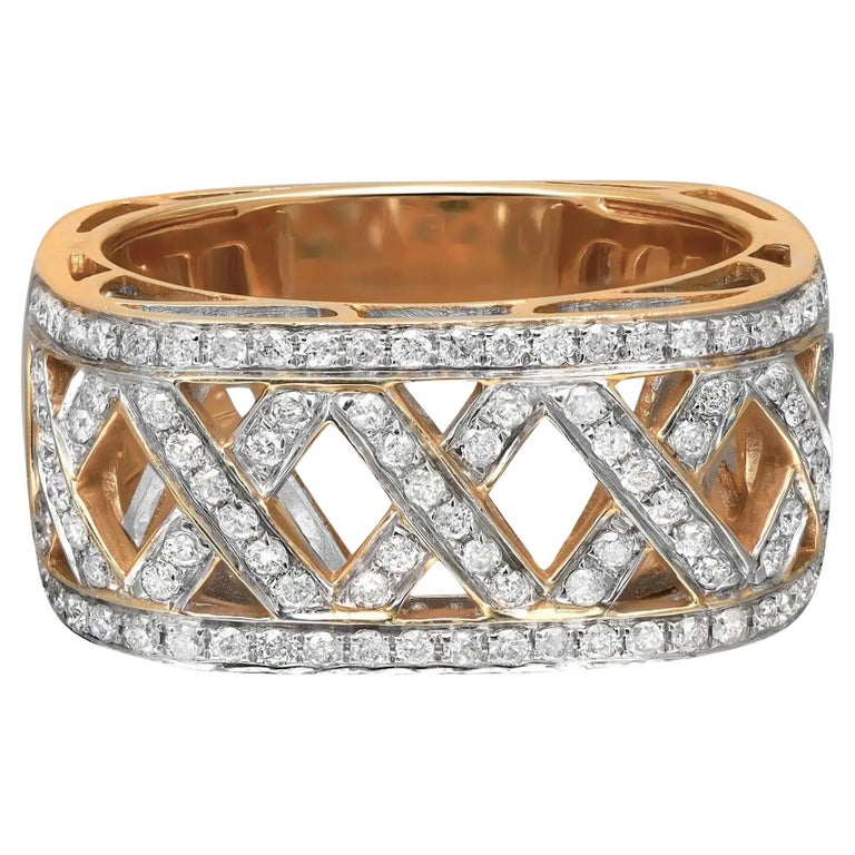 0.55cttw Round Diamond Crisscross Square Band Ring 14k Yellow Gold For ...