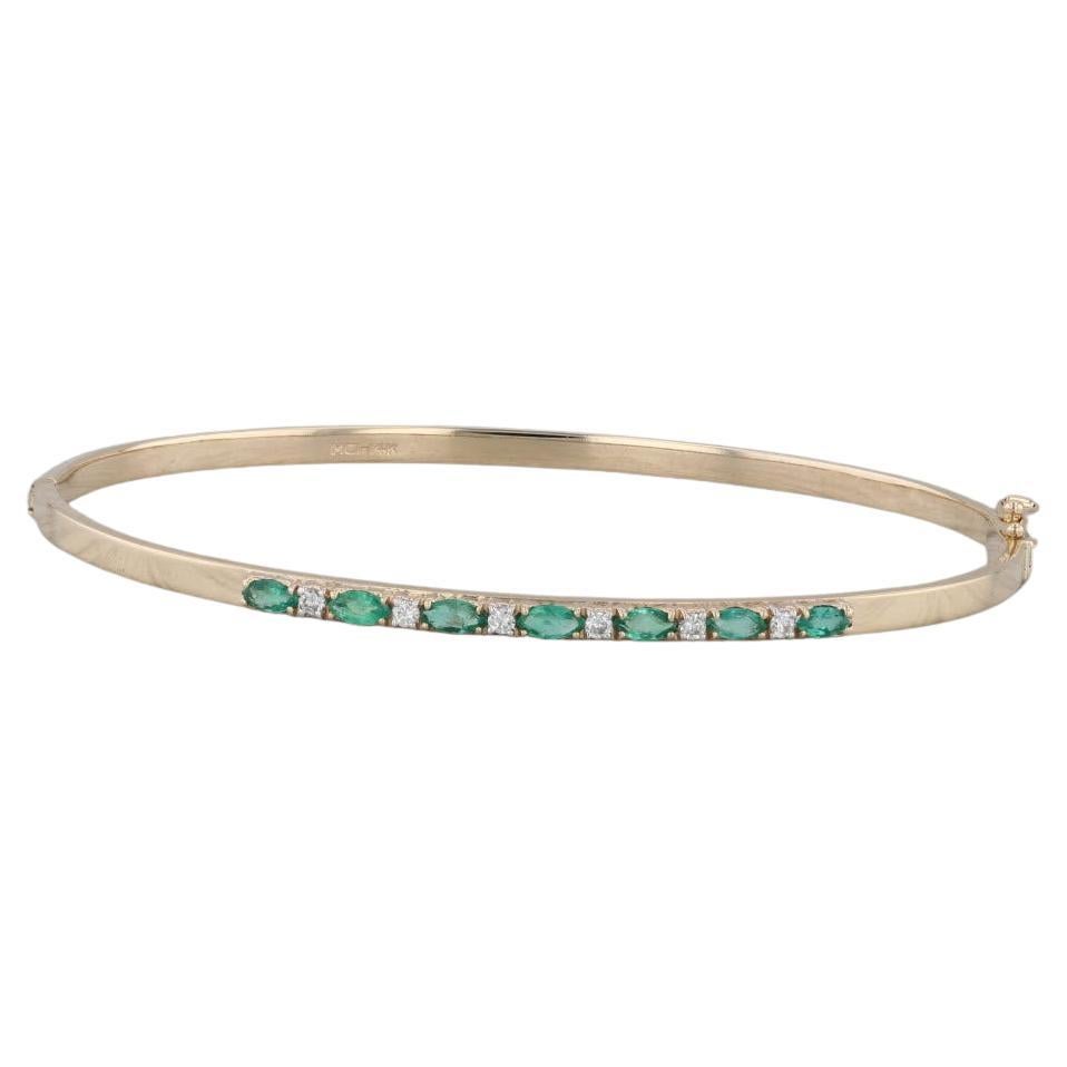 0.55ctw Emerald Diamond Bangle Bracelet 14k Yellow Gold 6.75" For Sale at 1stDibs