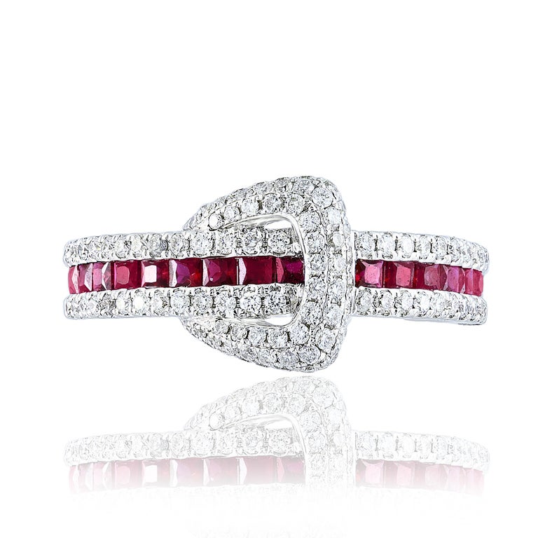0.57 Carat Princess Cut Ruby and Diamond Band in 18K White Gold For ...