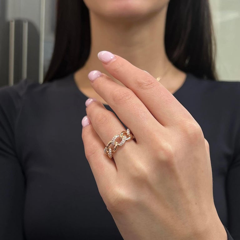 0.57cttw Pave Set Diamond Chain Link Band Ring 18k Rose Gold For Sale ...