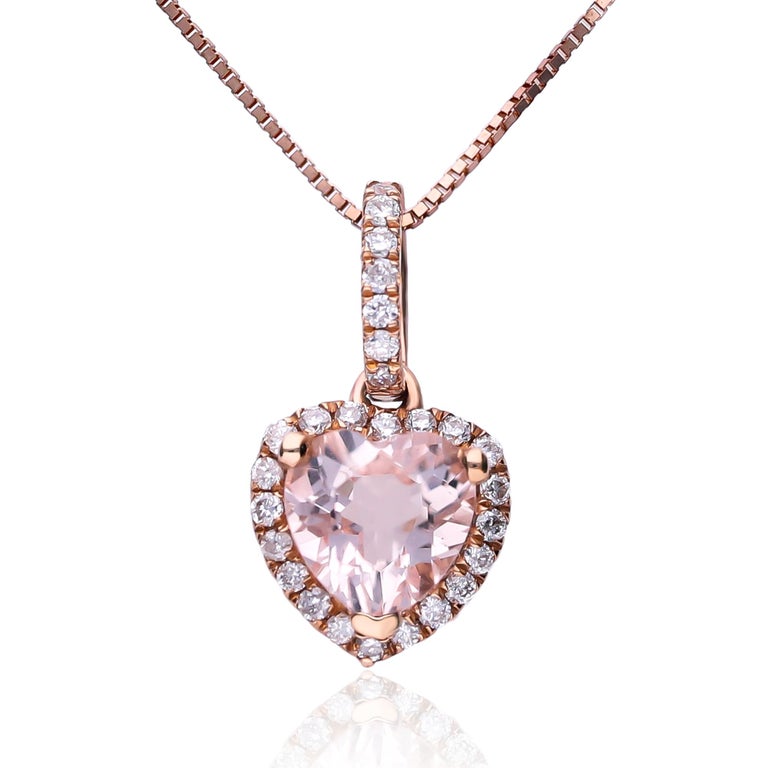 0.60 Carat Morganite Heart Shape Diamond Accents 10K Rose Gold Pendant ...