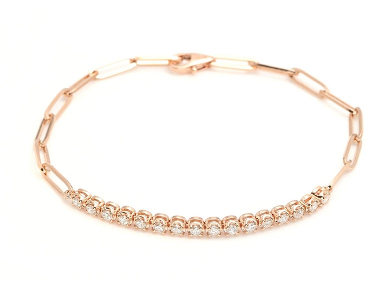 0.60 Ct Stunning Natural Diamond 14K Rose Gold Tennis Paperclip Style Bracelet For Sale at 1stDibs