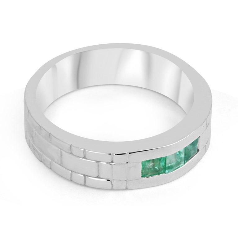 0.60tcw Mens Natural Emerald Princess Curt Channel Set Band Ring ...