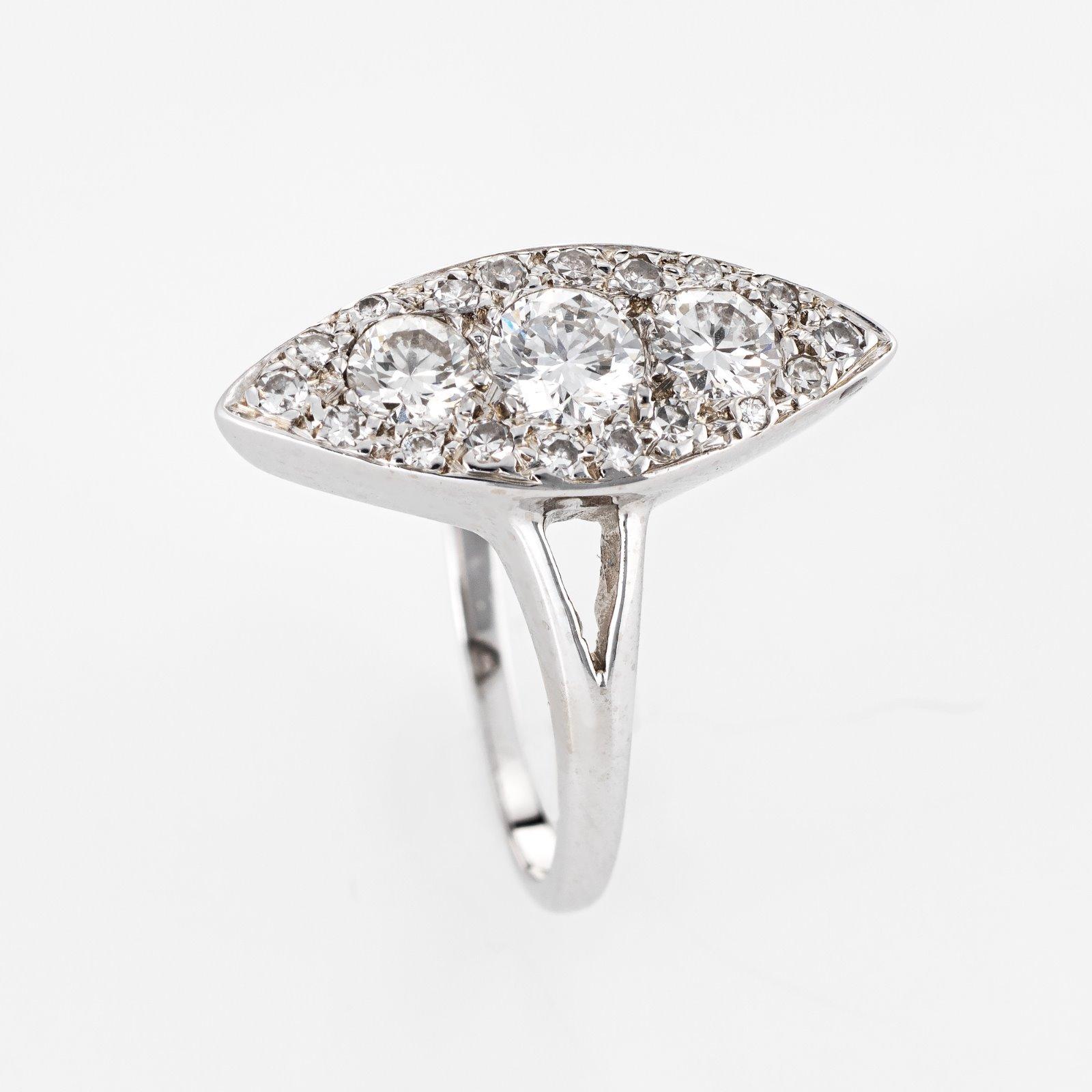 0.62ct Diamond Navette Ring Vintage 14k White Gold Estate Fine Jewelry ...
