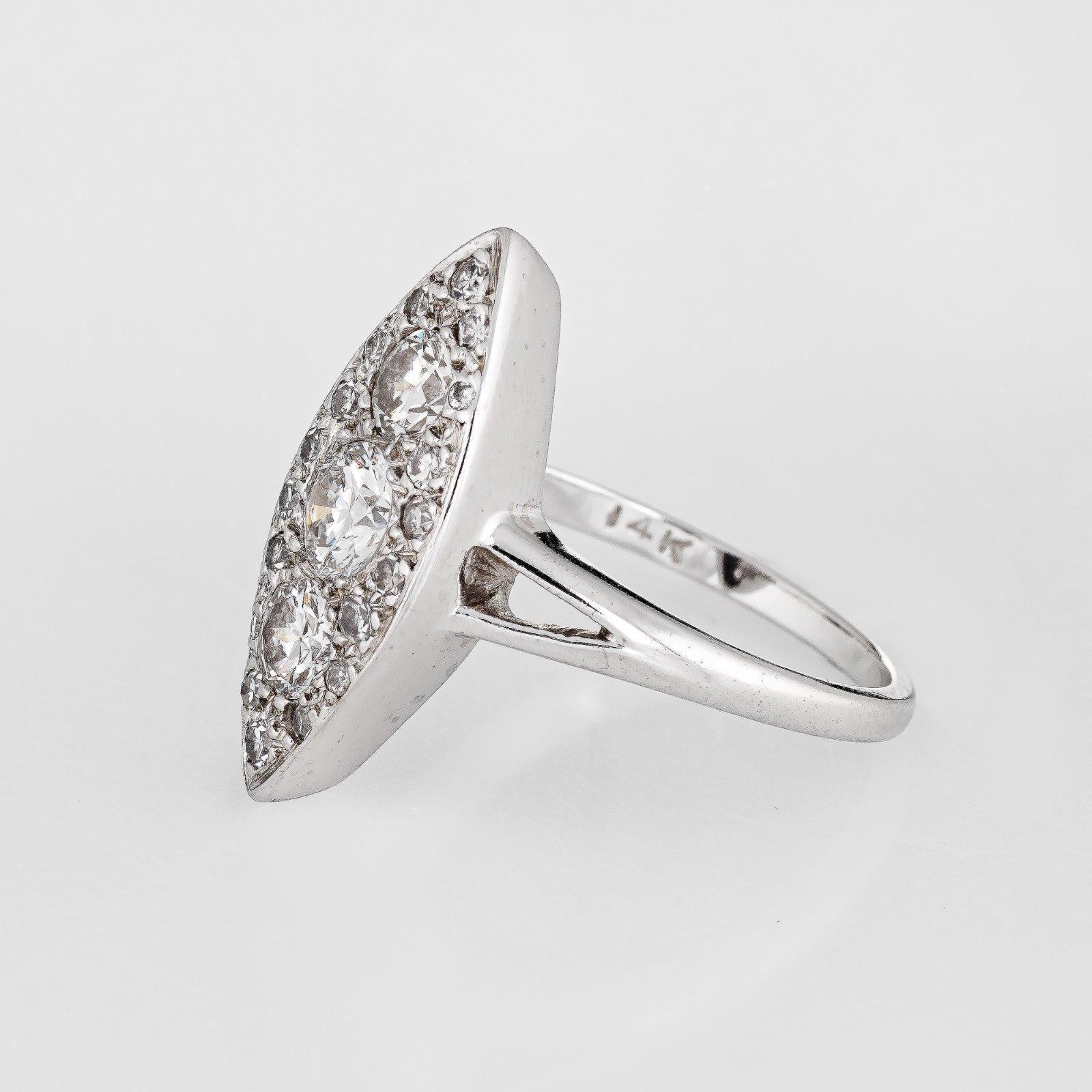 0.62ct Diamond Navette Ring Vintage 14k White Gold Estate Fine Jewelry ...