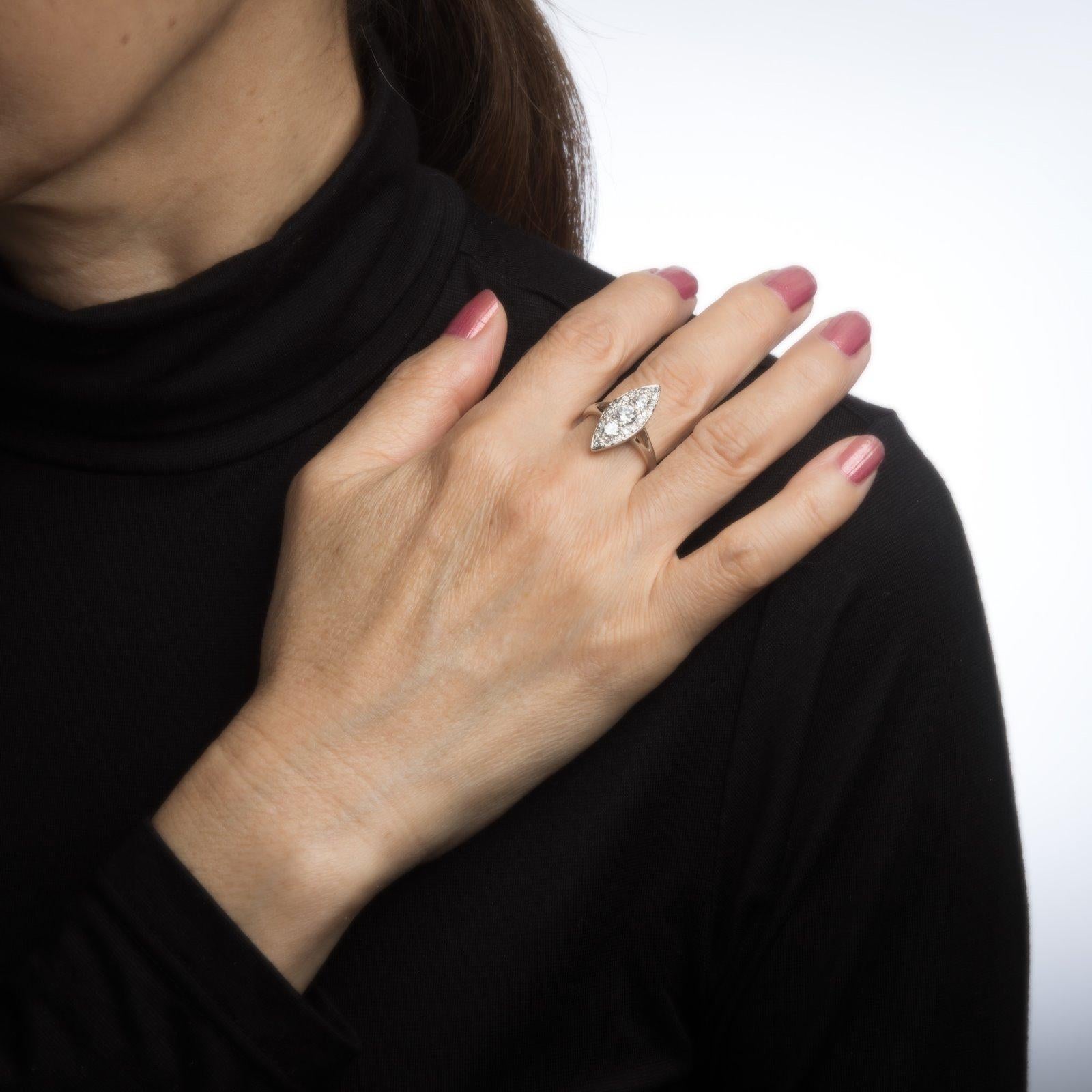 0.62ct Diamond Navette Ring Vintage 14k White Gold Estate Fine Jewelry ...