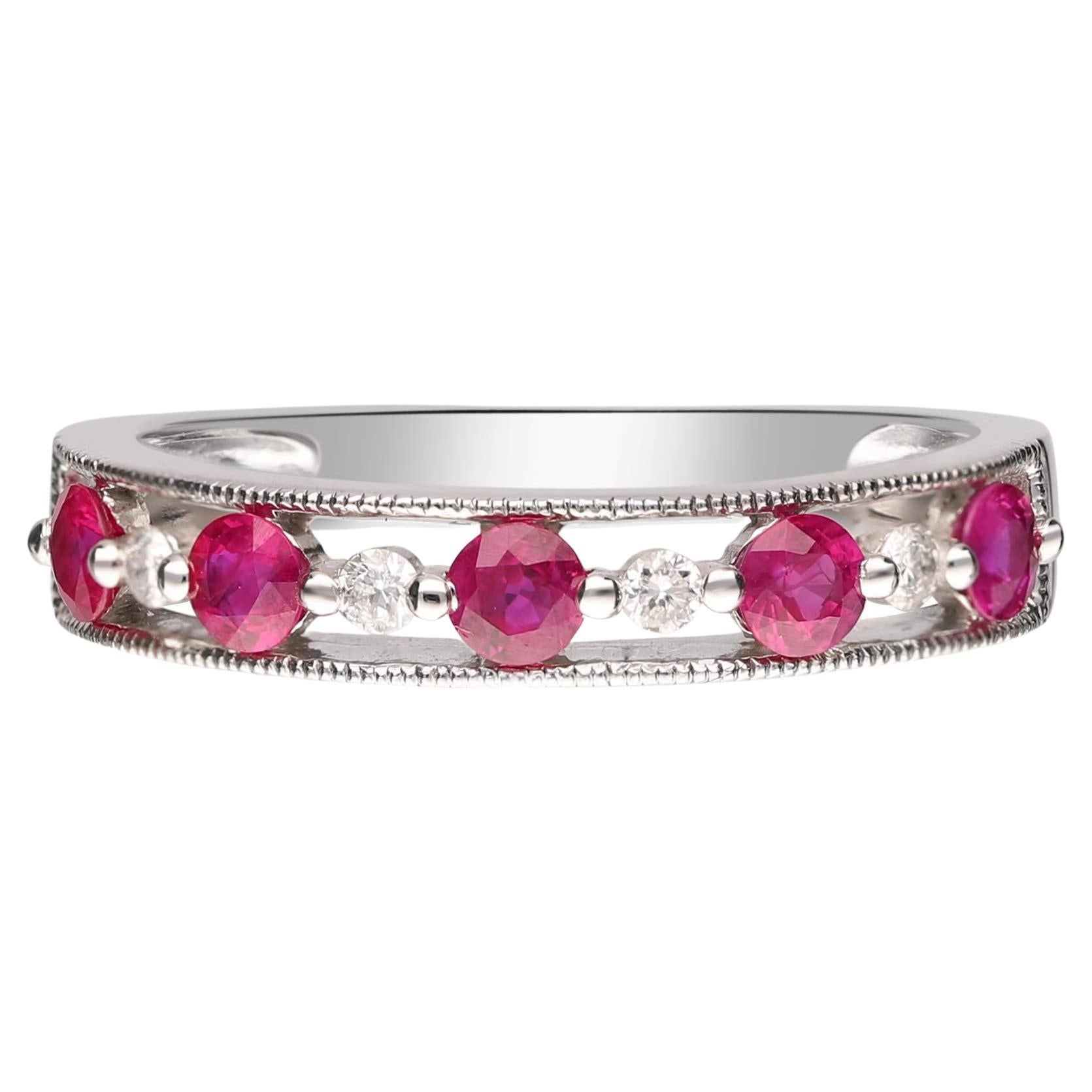 Classic Ruby 14k White Gold Oval Cut with Round-Cut Diamond Accents ...