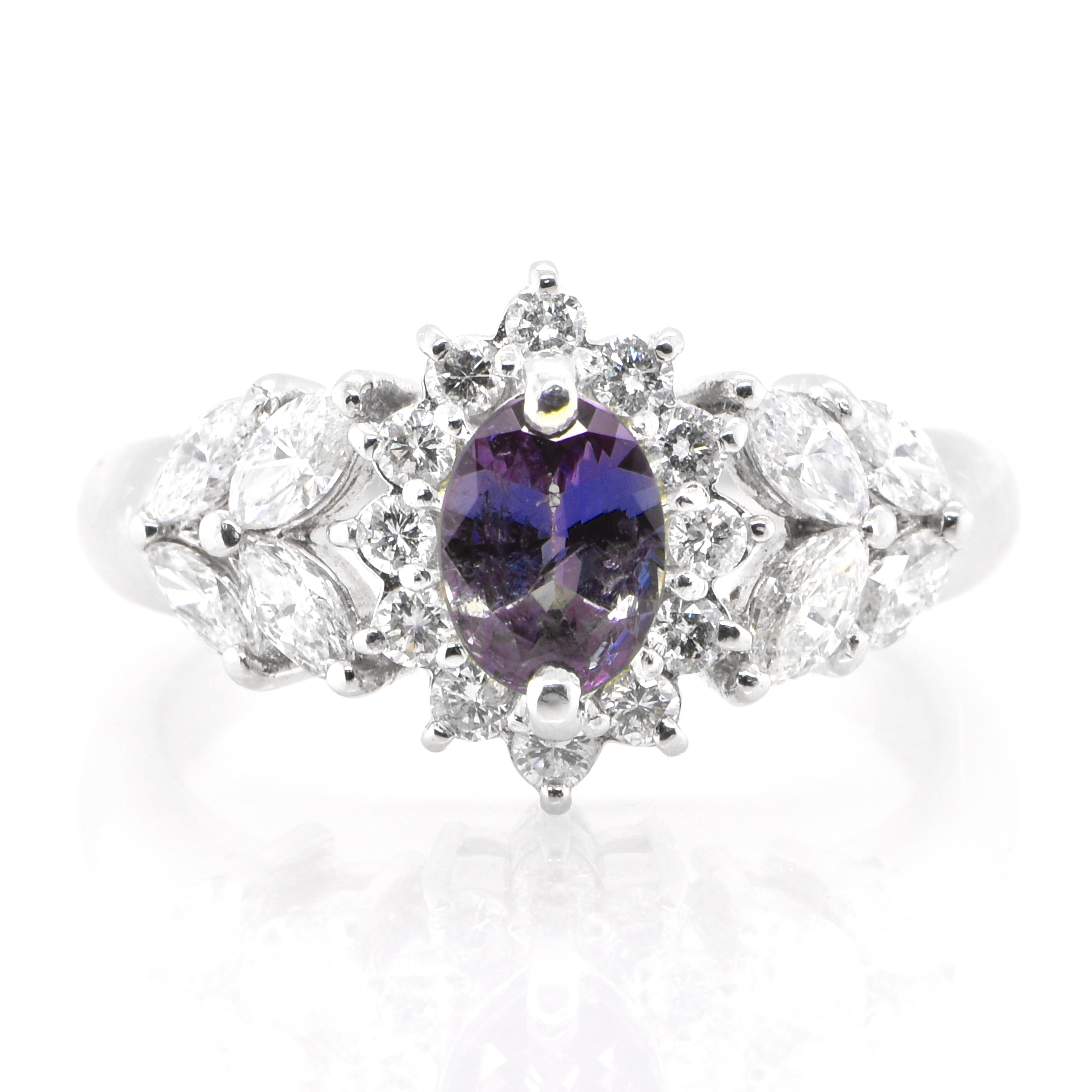 0.67 Carat Natural Color-Changing Alexandrite and Diamond Ring Set in ...