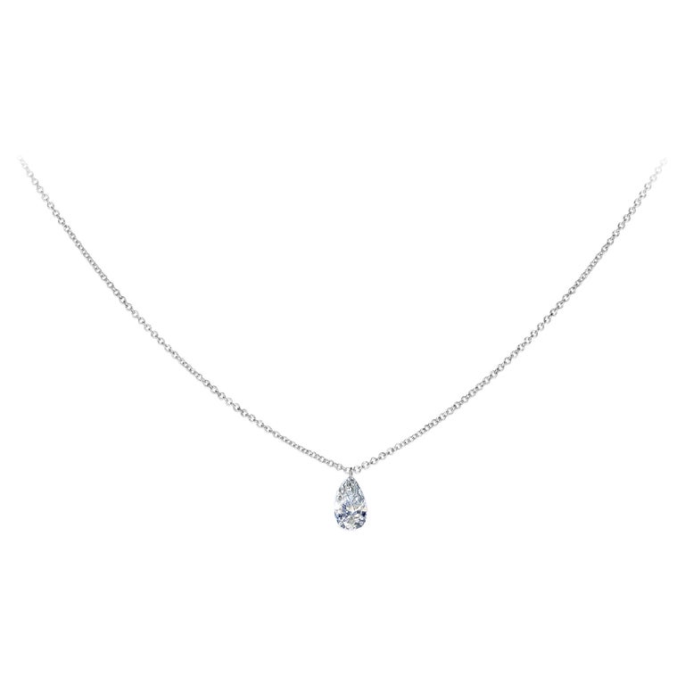 0.67 Carat Total Solitaire Pear Shape Diamond Pendant Necklace For Sale ...