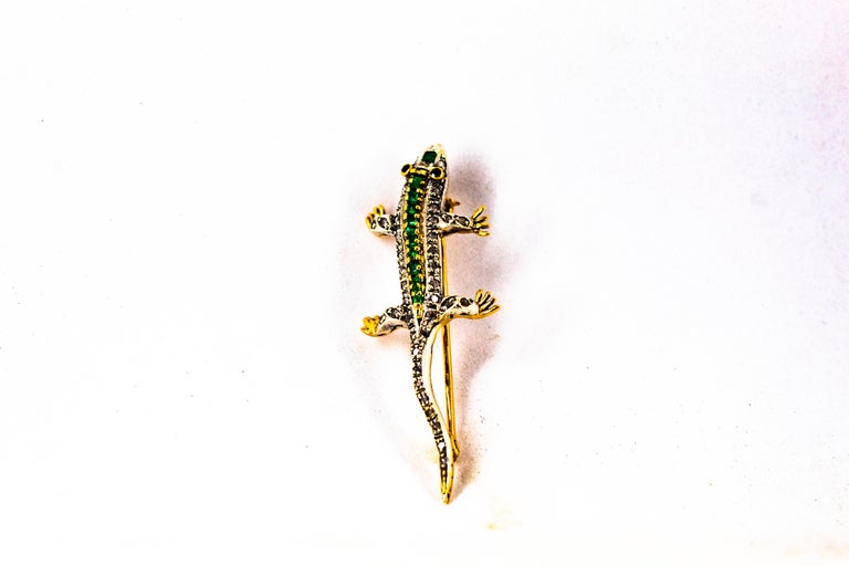 0.67 Carat White Diamond Emerald Blue Sapphire Yellow Gold "Lizard ...