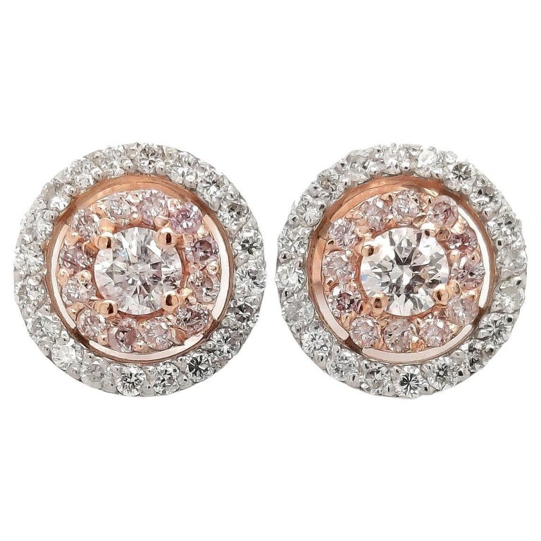 0.68 Total Weight Natural Pink Diamond Stud Earrings 14k Rose Gold For ...