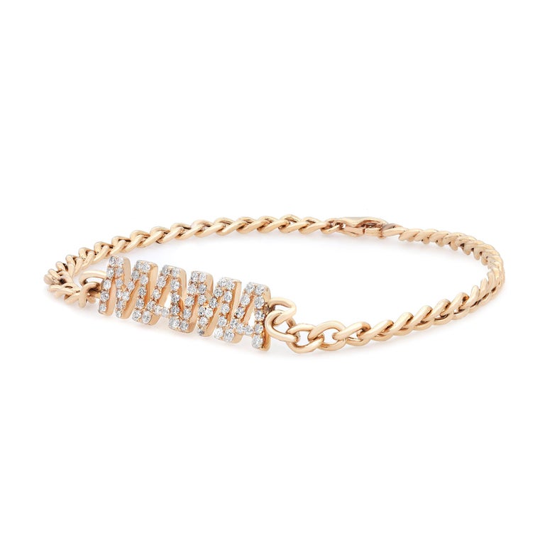 0.68Cttw Diamond MAMA Cuban Link Chain Bracelet 14K Yellow Gold For ...