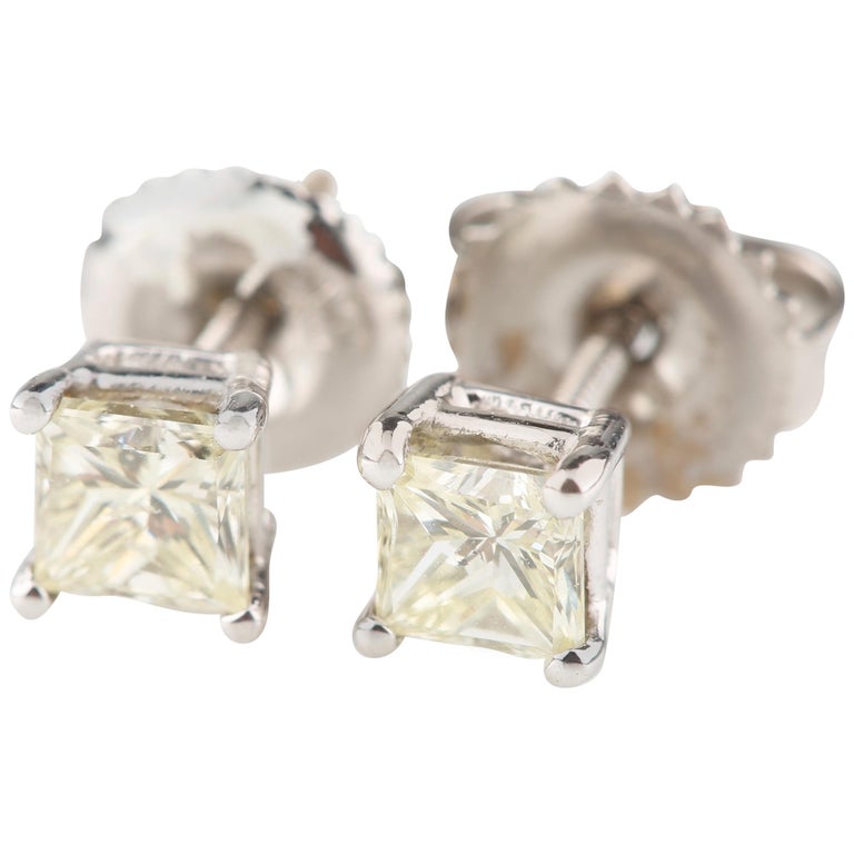 0.69 Carat Princess Cut Diamond Stud Earrings in White Gold For Sale at ...