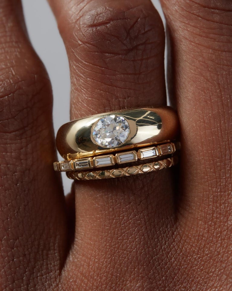 0.6ct Antique Oval Cut Moissanite 14K Cigar Band Ring For Sale at 1stDibs