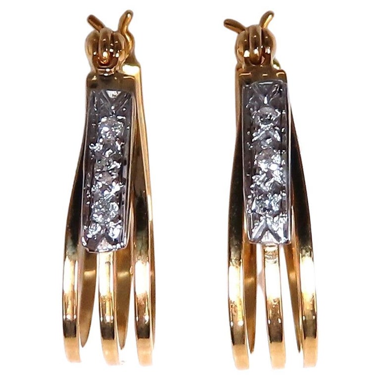 .06ct Natural Diamond Earrings 14kt Gold Semi Hoop For Sale at 1stDibs