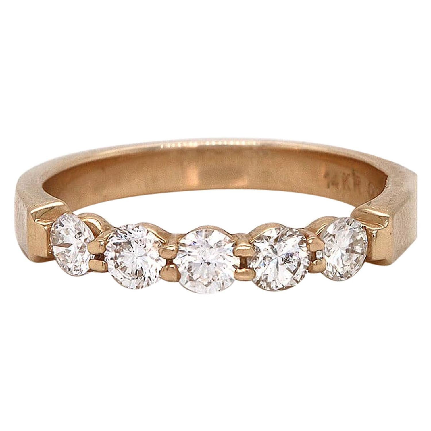 Round Brilliant Diamond Gold Five-Stone Wedding Band For Sale at 1stDibs