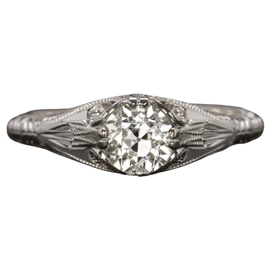 Diamond Engagement Ring Old European Cut White Gold For Sale at 1stDibs