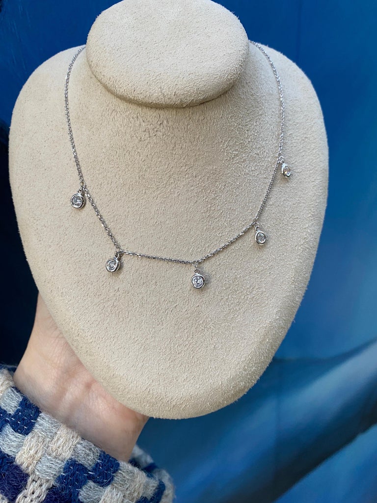 0.74 Carat Total Weight Bezel Set Dangling Diamond Station Necklace For ...