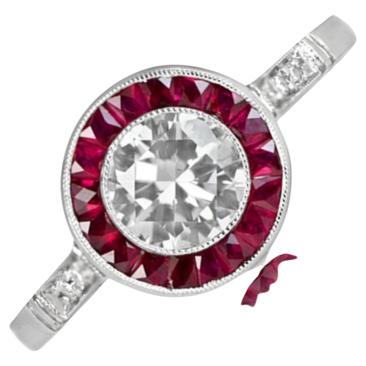 0.74ct Round Brilliant Cut Diamond Engagement Ring, I Color, Ruby Halo ...