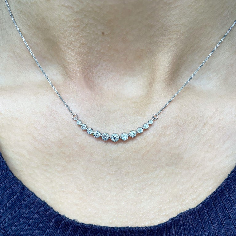 0.75 Carat Eleven Diamond Graduated Necklace in 18K White Gold For Sale ...