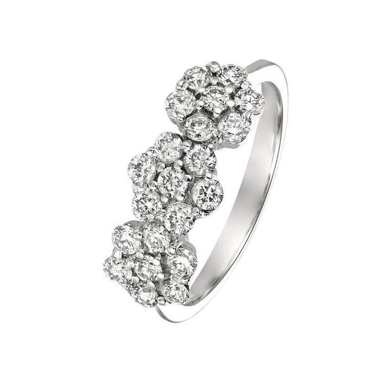 0.75 Carat Natural Diamond 3 Flowers Ring G SI 14 Karat White Gold For ...