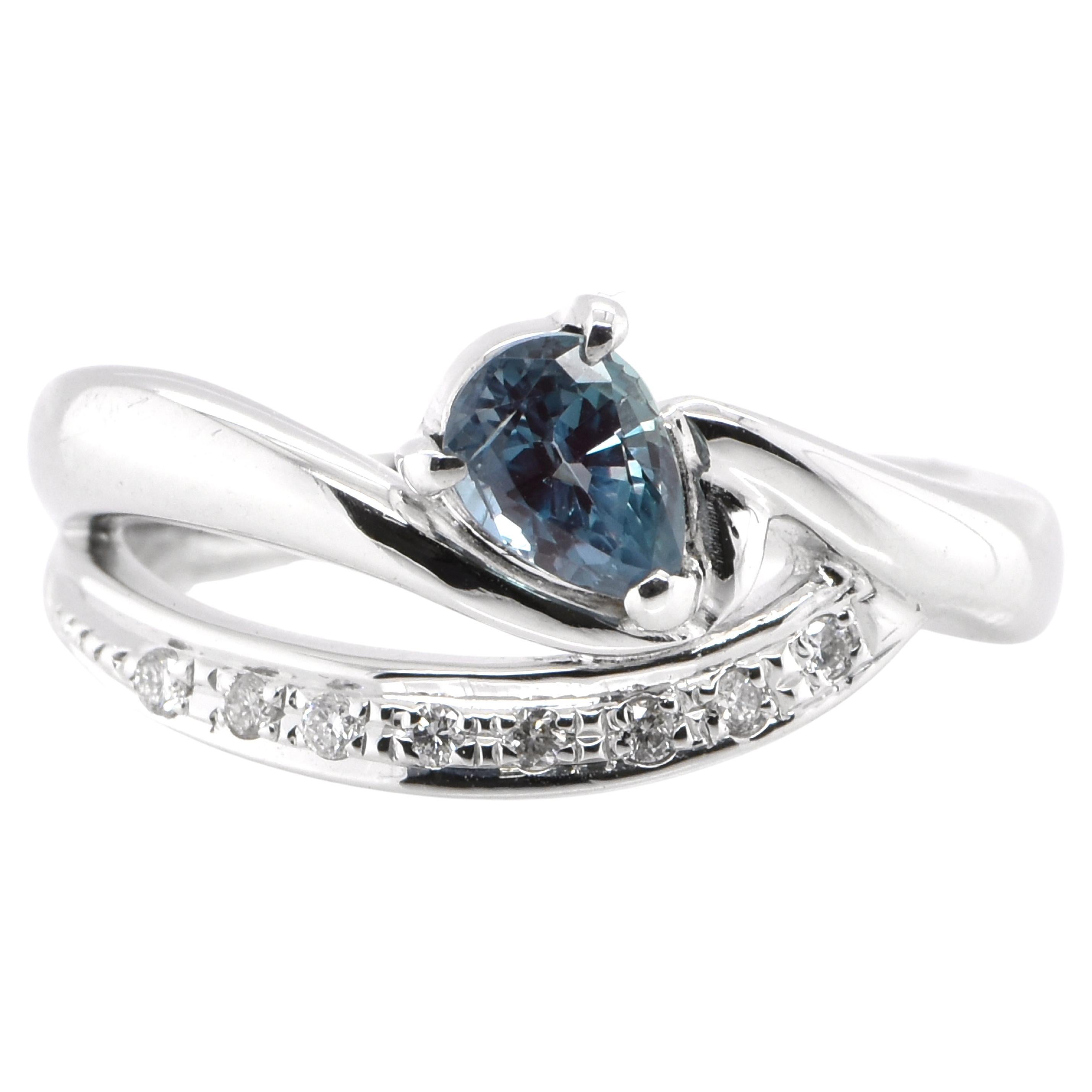 Natural Color Change AGL Sapphire Diamond Platinum Ring at 1stDibs