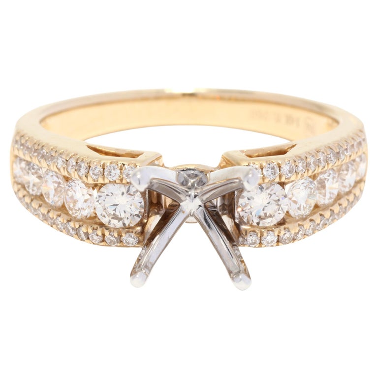 0.76ctw 3 Row Diamond Engagement Ring Mounting, 14K Yellow Gold, Ring ...