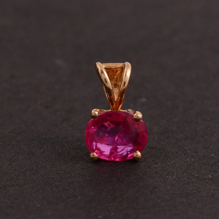 0.78 Carat Oval Shape Ruby Gemstone Charm Pendant 14 Karat Yellow Gold ...