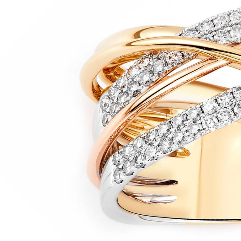 0.79 Ctw, Multi-Strand Diamond Cluster Highway Ring in 3-Tone 14k Gold ...