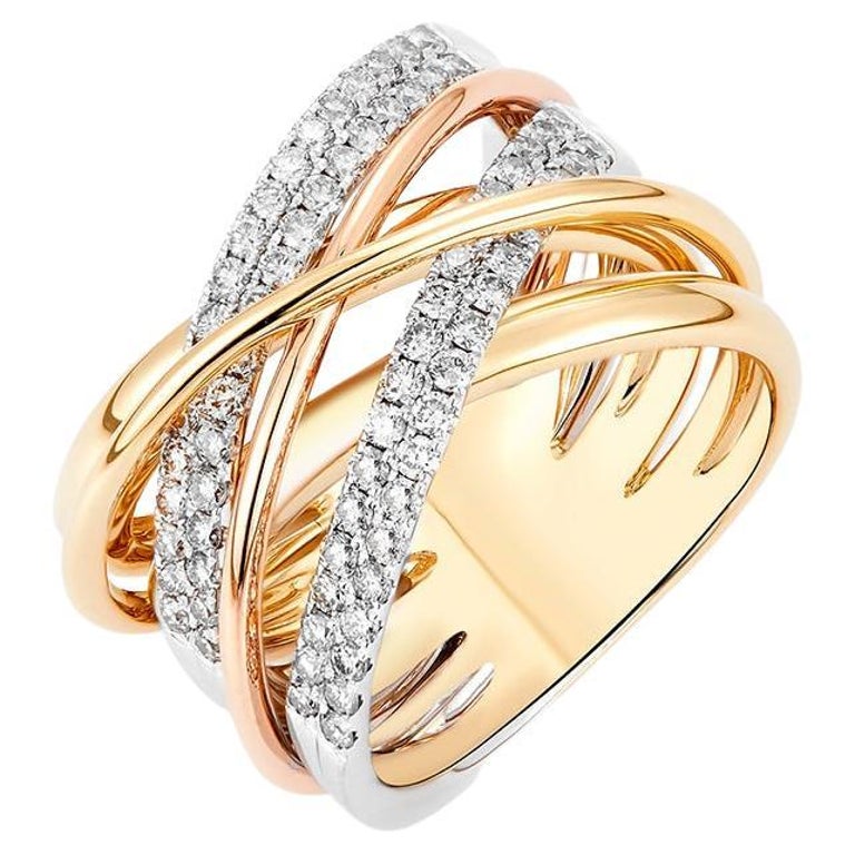 0.79 Ctw, Multi-Strand Diamond Cluster Highway Ring in 3-Tone 14k Gold ...