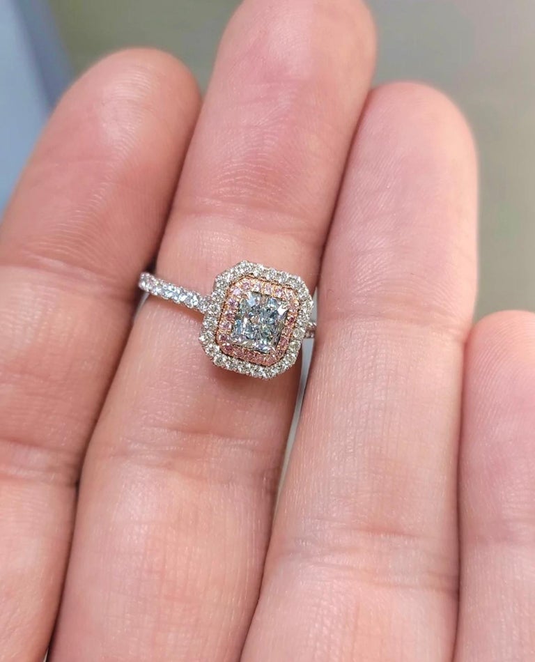 0.79ct Light Blue Radiant SI2 GIA Ring For Sale at 1stDibs