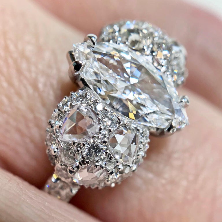 0.80 Carat E Loupe Clean Marquise Shape Diamond Pave Ring For Sale at ...