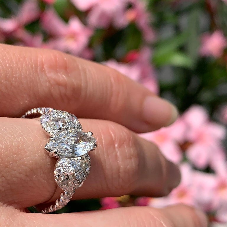 0.80 Carat E Loupe Clean Marquise Shape Diamond Pave Ring For Sale at ...