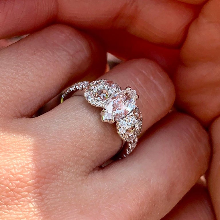 0.80 Carat E Loupe Clean Marquise Shape Diamond Pave Ring For Sale at ...