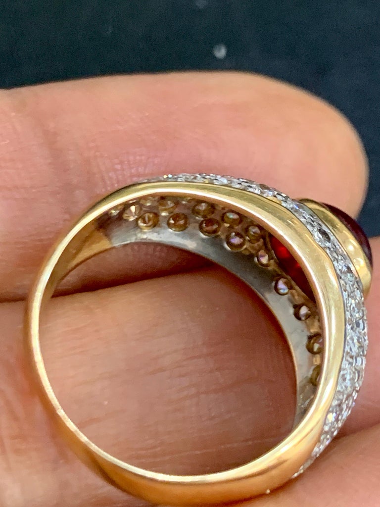 0.80 Carat Natural Thai Ruby Cabochon and Diamond 14 Karat Yellow Gold ...