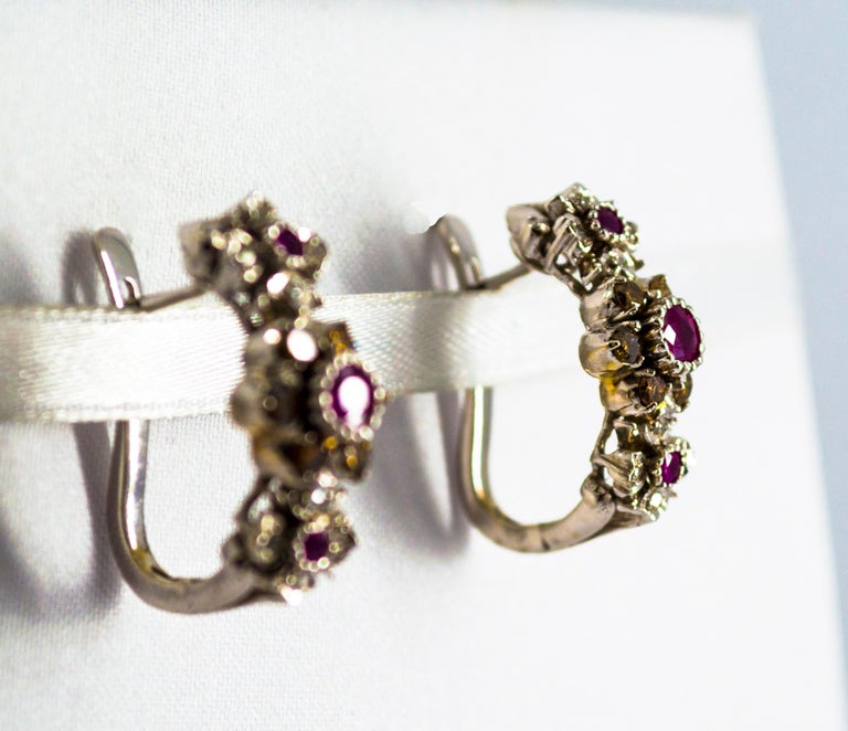 0.80 Carat Ruby 0.90 Carat White Diamond White Gold Lever-Back Dangle ...