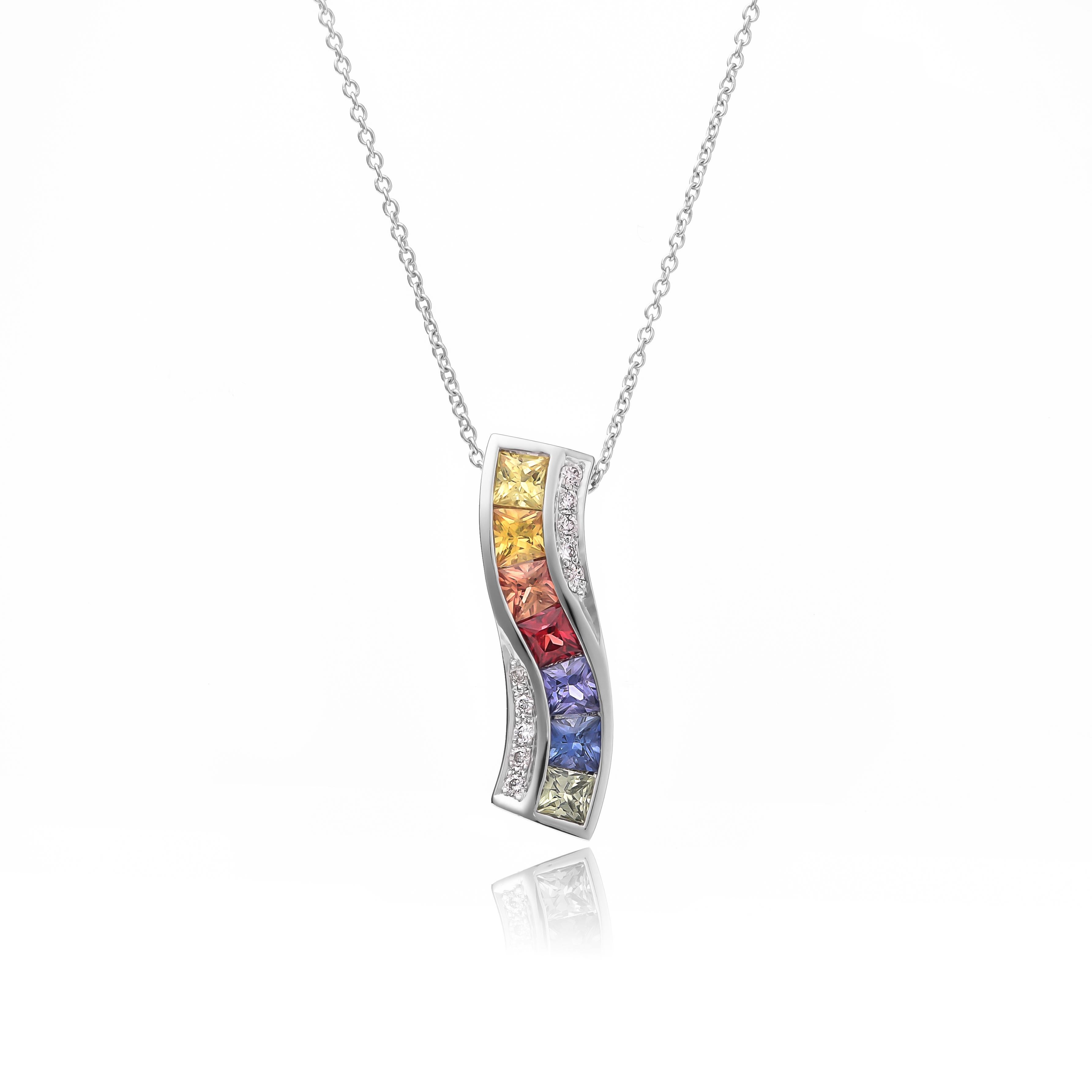 0.80 Carats Rainbow Sapphire Diamonds set in 14K White Gold Pendant For ...