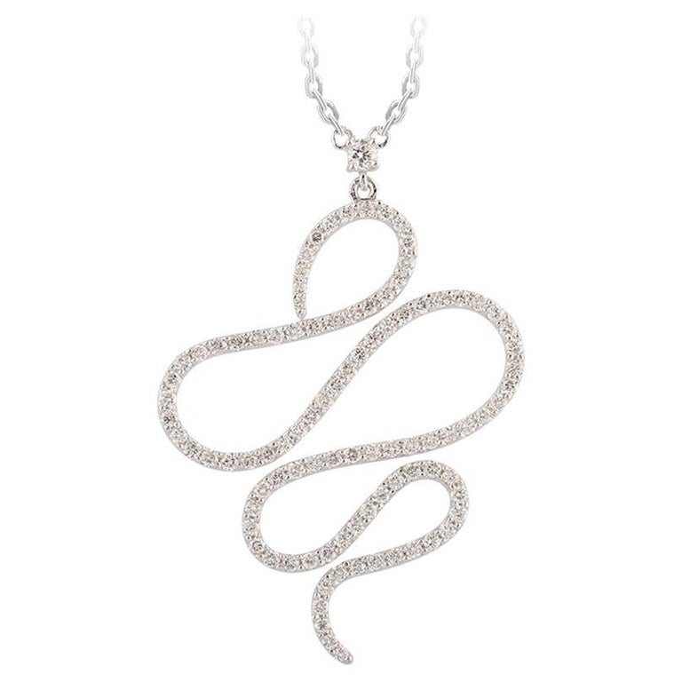 0.80 Ctw. Natural Diamond Cluster Snake Pendant Necklace in 14k White ...