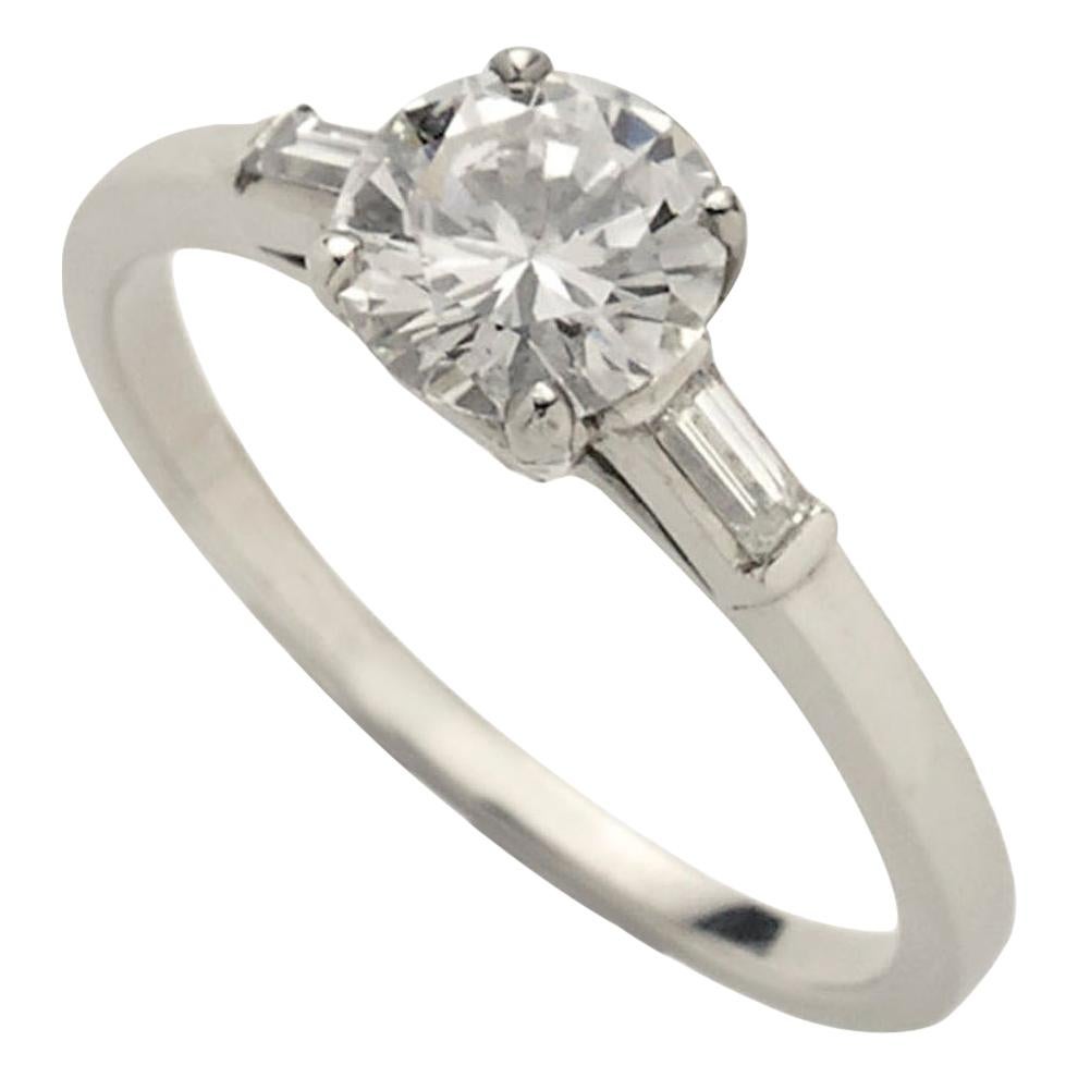 Diamond Platinum Single Stone Ring at 1stDibs