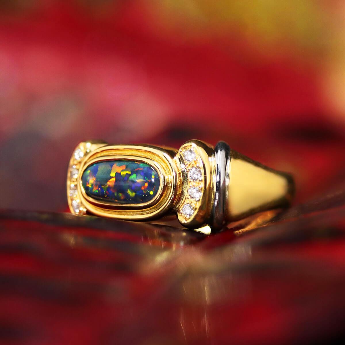 0.81ct Australian Black Opal, Diamond, 18K Yellow Gold and Platinum ...