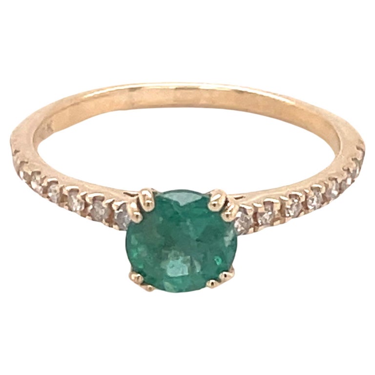 0.82 Carat Round Emerald Ring with Diamond in 10k Yellow Gold For Sale ...