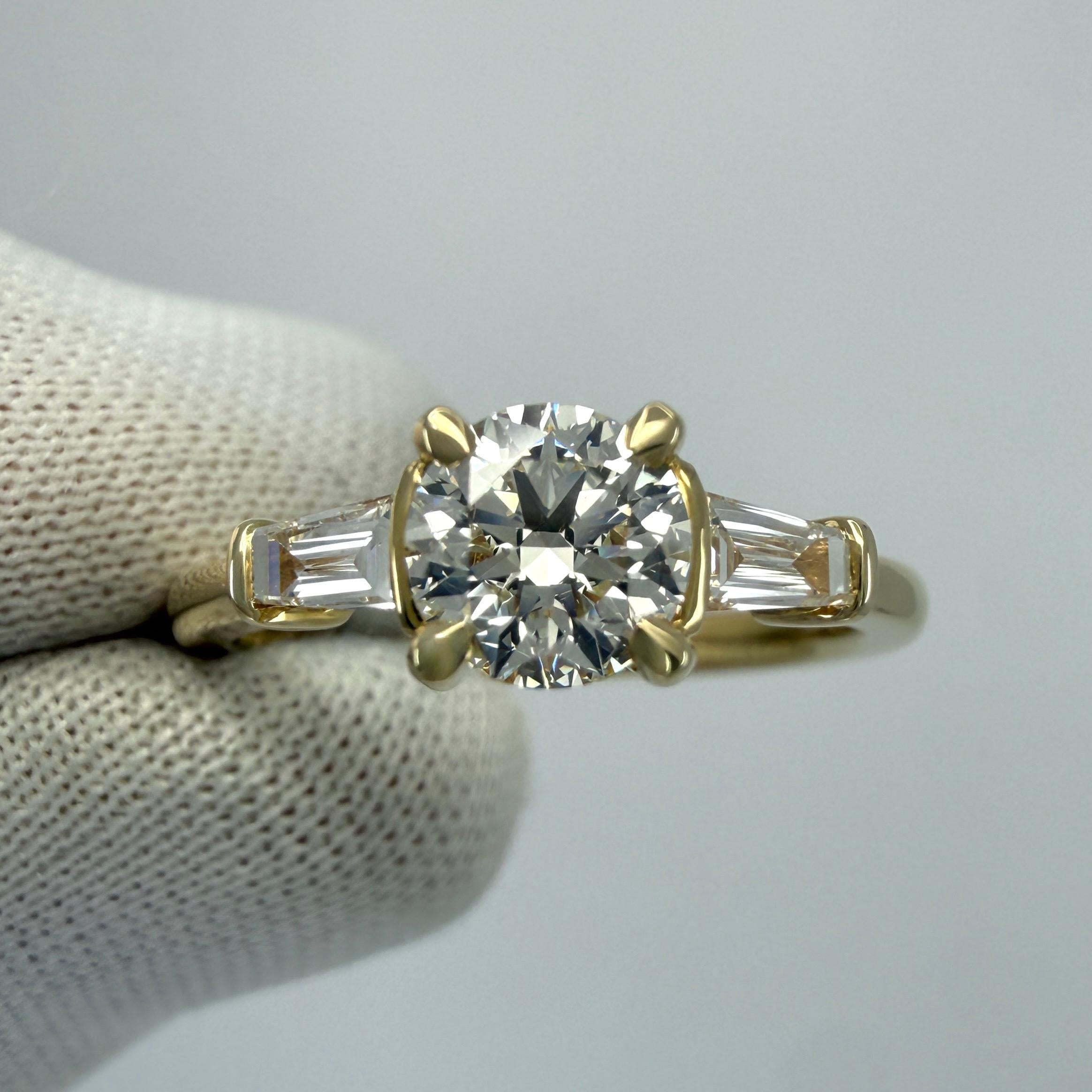 0.82ct GIA Certified Natural Diamond and Baguette Cut 18k Gold Three ...