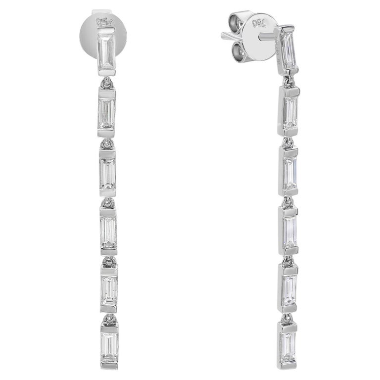 0.83Cttw Baguette Cut Diamond Single Line Drop Earrings 18K White Gold ...