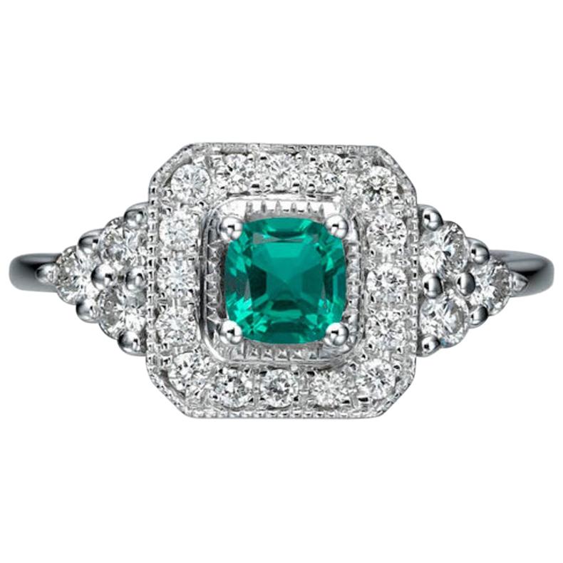 Forest Green Emerald Diamond Platinum Target Ring For Sale at 1stDibs