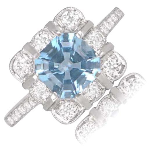 1.97ct Asscher Cut Aquamarine Engagement Ring, Diamond and Sapphire ...