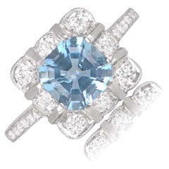 1.97ct Asscher Cut Aquamarine Engagement Ring, Diamond and Sapphire ...