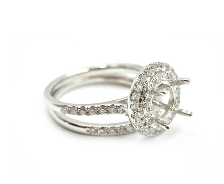 0.85 Carat Diamond 14 Karat White Gold Semi-Mount Two-Piece Ring Set ...