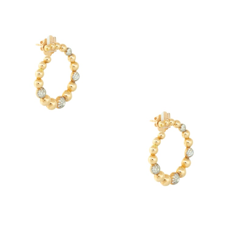 0.85 Carat Pave Diamond Bump Hoop Earrings 18 Karat in Stock For Sale ...
