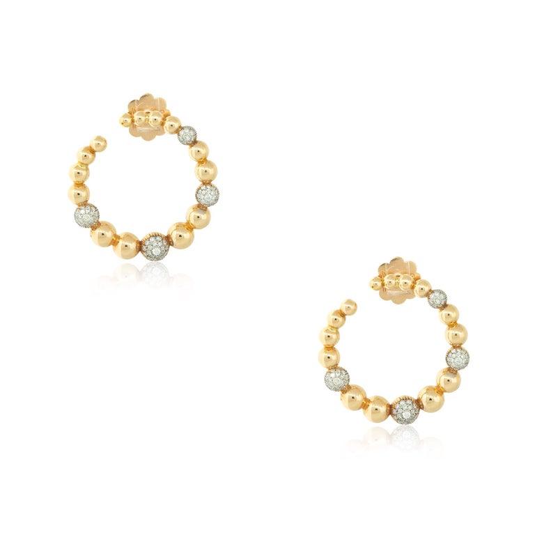 0.85 Carat Pave Diamond Bump Hoop Earrings 18 Karat in Stock For Sale ...